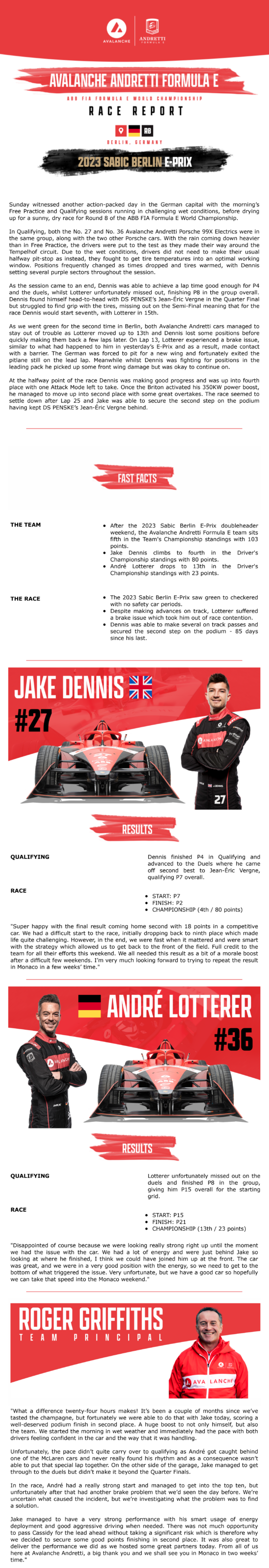 Avalanche Andretti Formula E Sabic Berlin E-Prix Race 2 Report ...